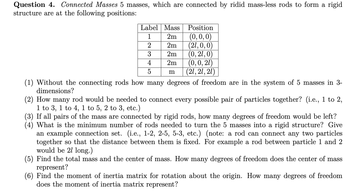 Solved Question 4. Connected Masses 5 masses, which are | Chegg.com