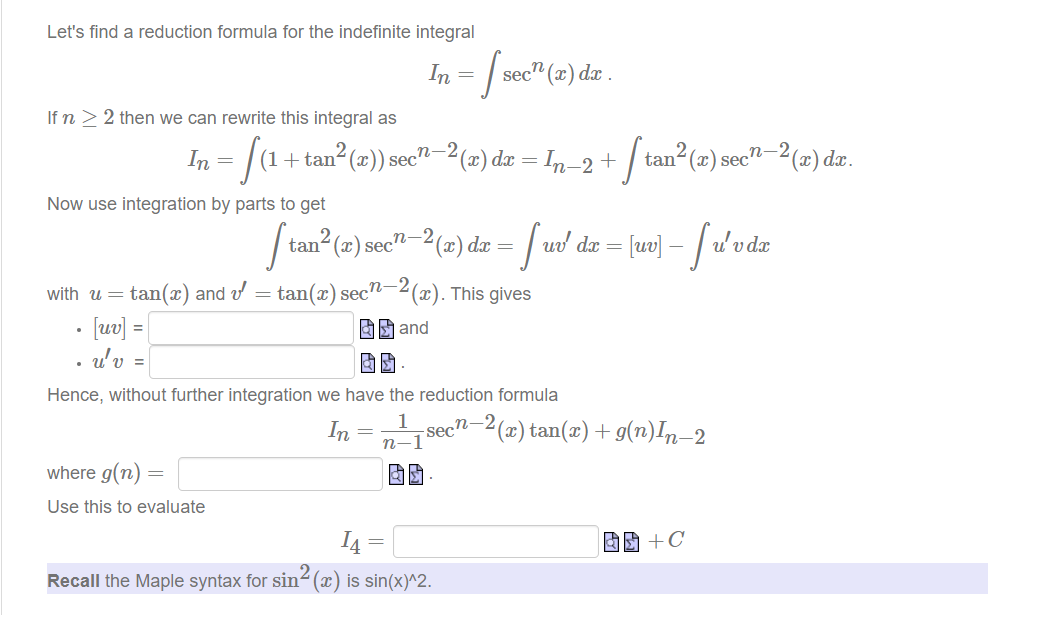 Solved Let's find a reduction formula for the indefinite | Chegg.com