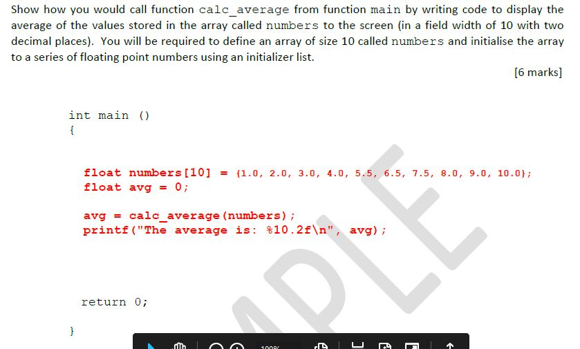 Solved Show how you would call function calc average from | Chegg.com