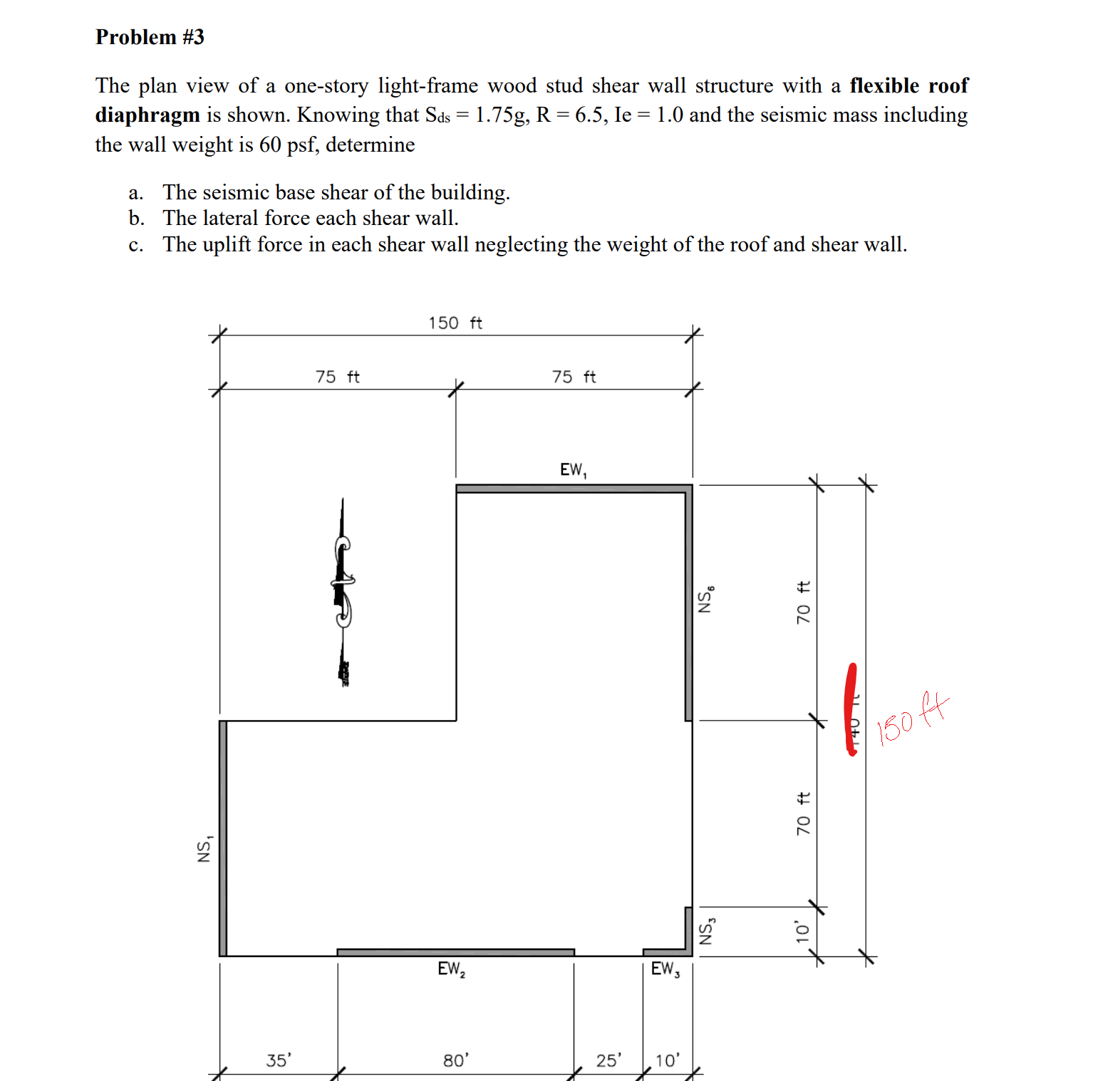 Solved Problem #3 The plan view of a one-story light-frame | Chegg.com