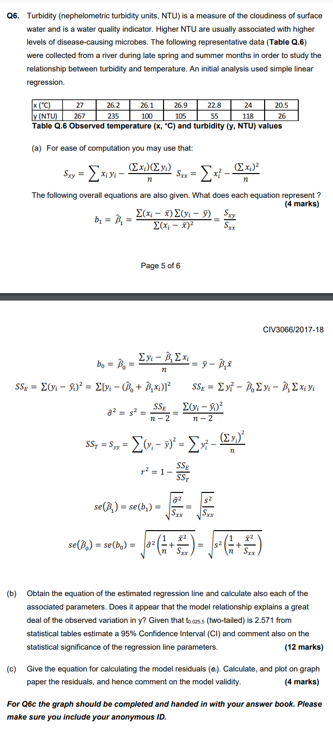 Solved Q6. Turbidity (nephelometric turbidity units, NTU) is | Chegg.com Solved Q6. Turbidity (nephelometric turbidity units, NTU) is | Chegg.com