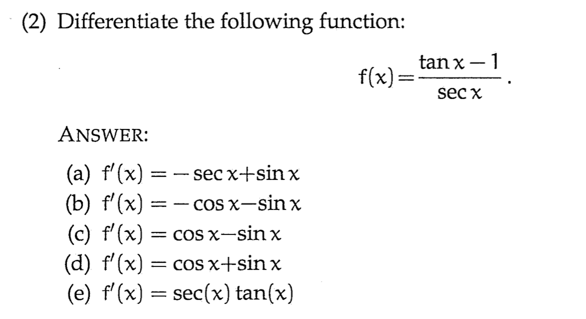 Solved (2) ﻿Differentiate the following | Chegg.com