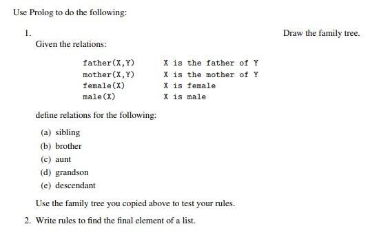 Use Prolog to do the following: Draw the family tree. | Chegg.com