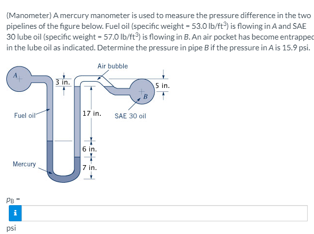 Solved (Manometer) A mercury manometer is used to measure | Chegg.com