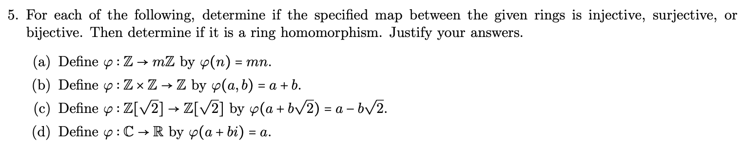 5. For each of the following, determine if the | Chegg.com
