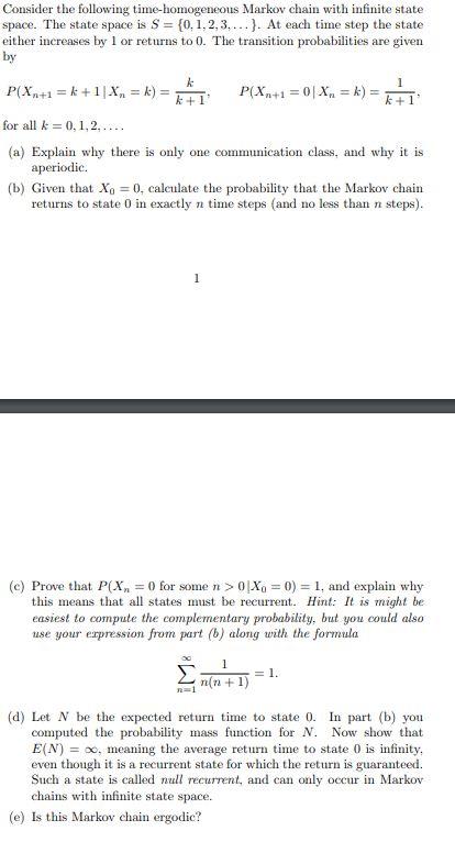 Solved Consider The Following Time Homogeneous Markov Chain