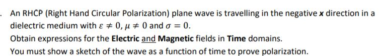 Solved · An Rhcp Right Hand Circular Polarization Plane