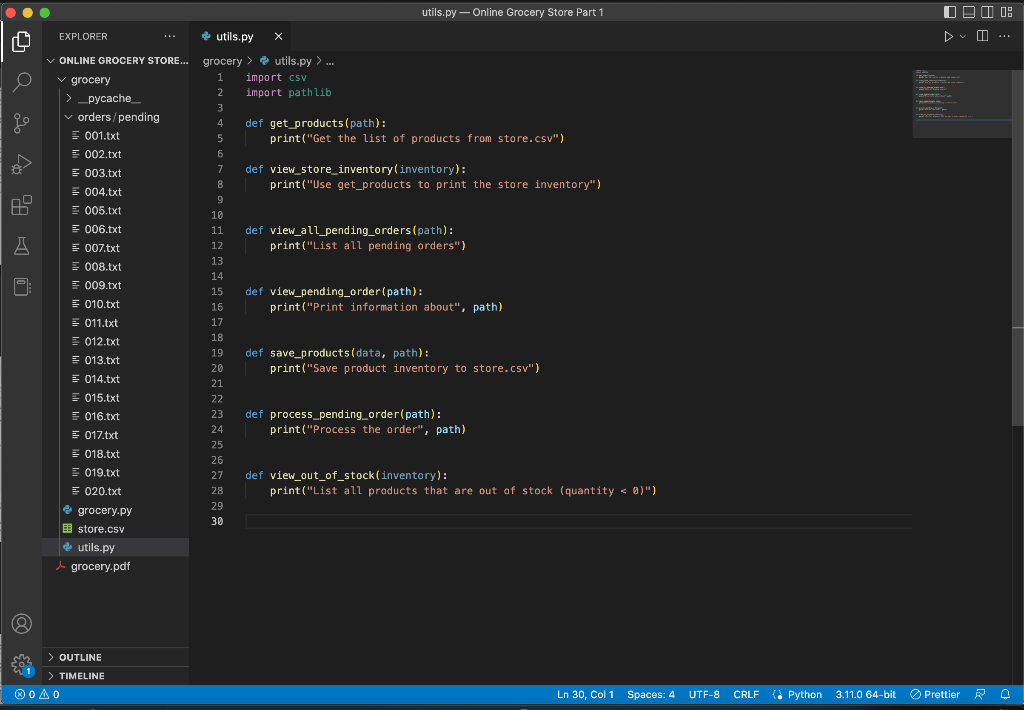 Solved I want to complete a Online Grocery Store Python | Chegg.com
