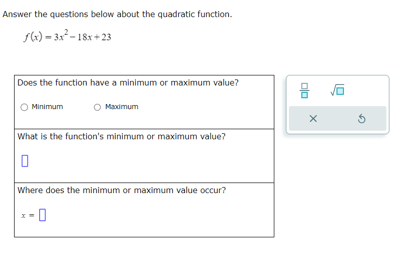 Solved Answer the questions below about the quadratic | Chegg.com