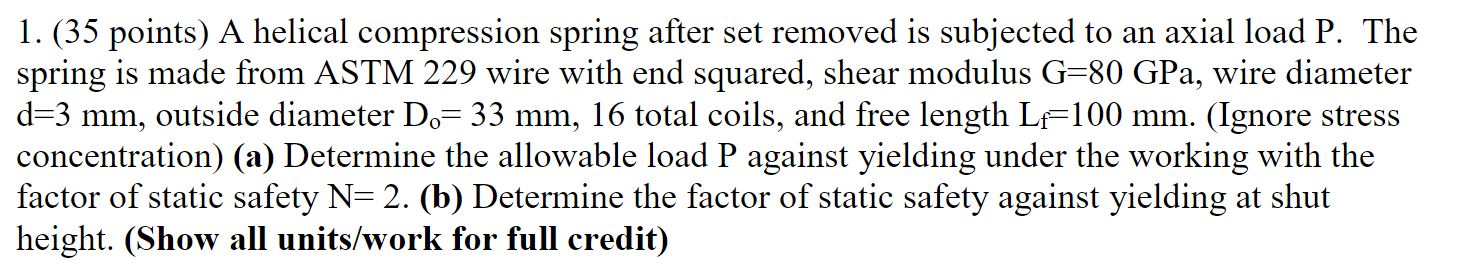 1. (35 points) A helical compression spring after set | Chegg.com