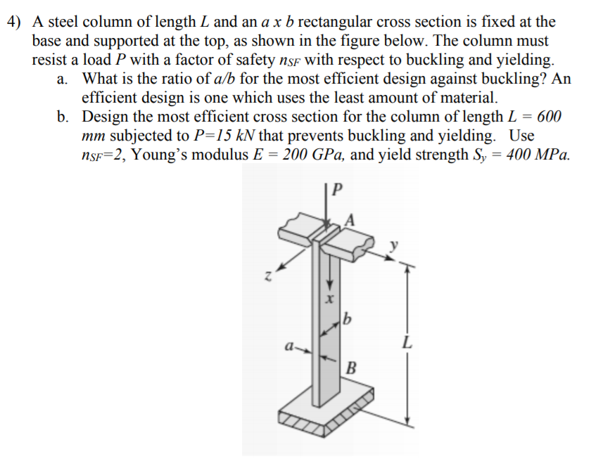 Solved 4) A steel column of length L and an a x b | Chegg.com