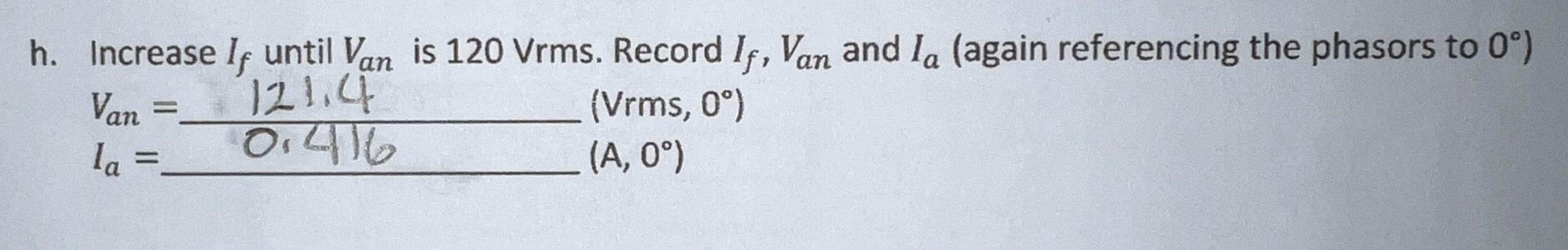 Solved a. Calculate EA using the measured Van and Ia with | Chegg.com