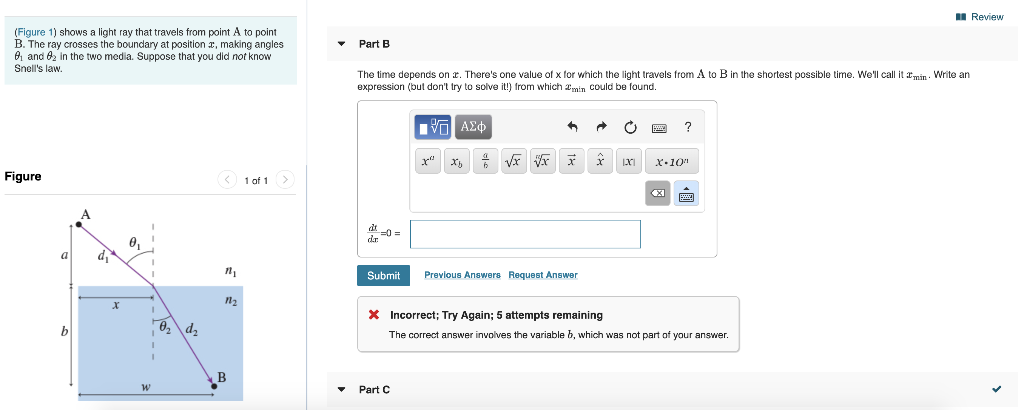 Solved I Review (Figure 1) shows a light ray that travels | Chegg.com