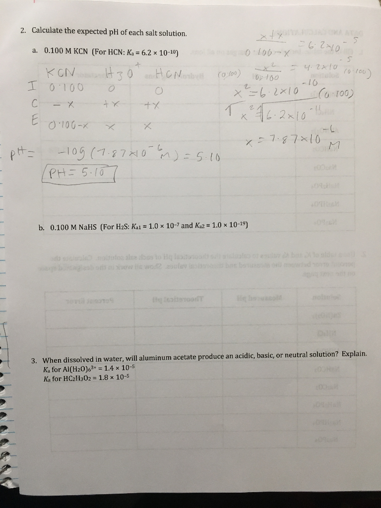Solved 2. Calculate the expected pH of each salt solution. | Chegg.com