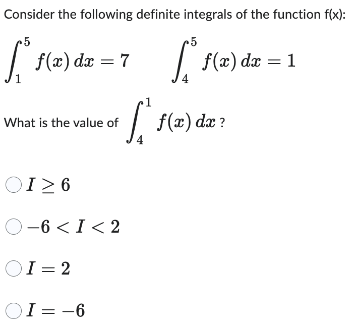 Solved Consider the following definite integrals of the | Chegg.com