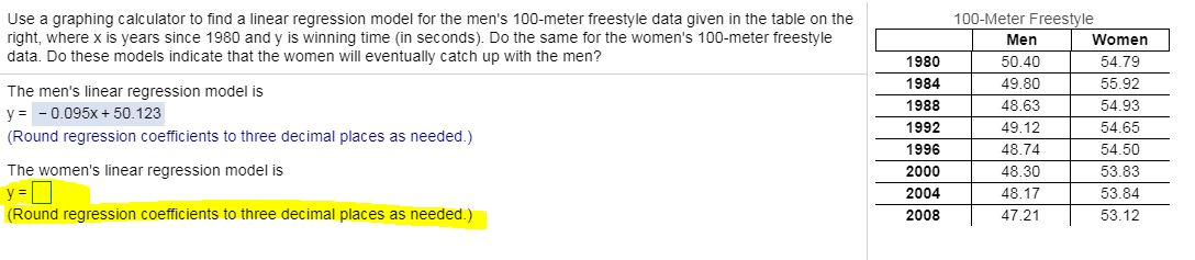 Solved Use a graphing calculator to find a linear regression | Chegg.com