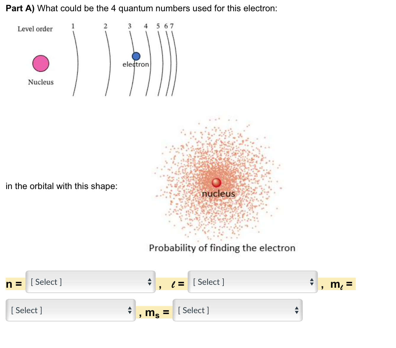 Solved Part A) What could be the 4 quantum numbers used for | Chegg.com