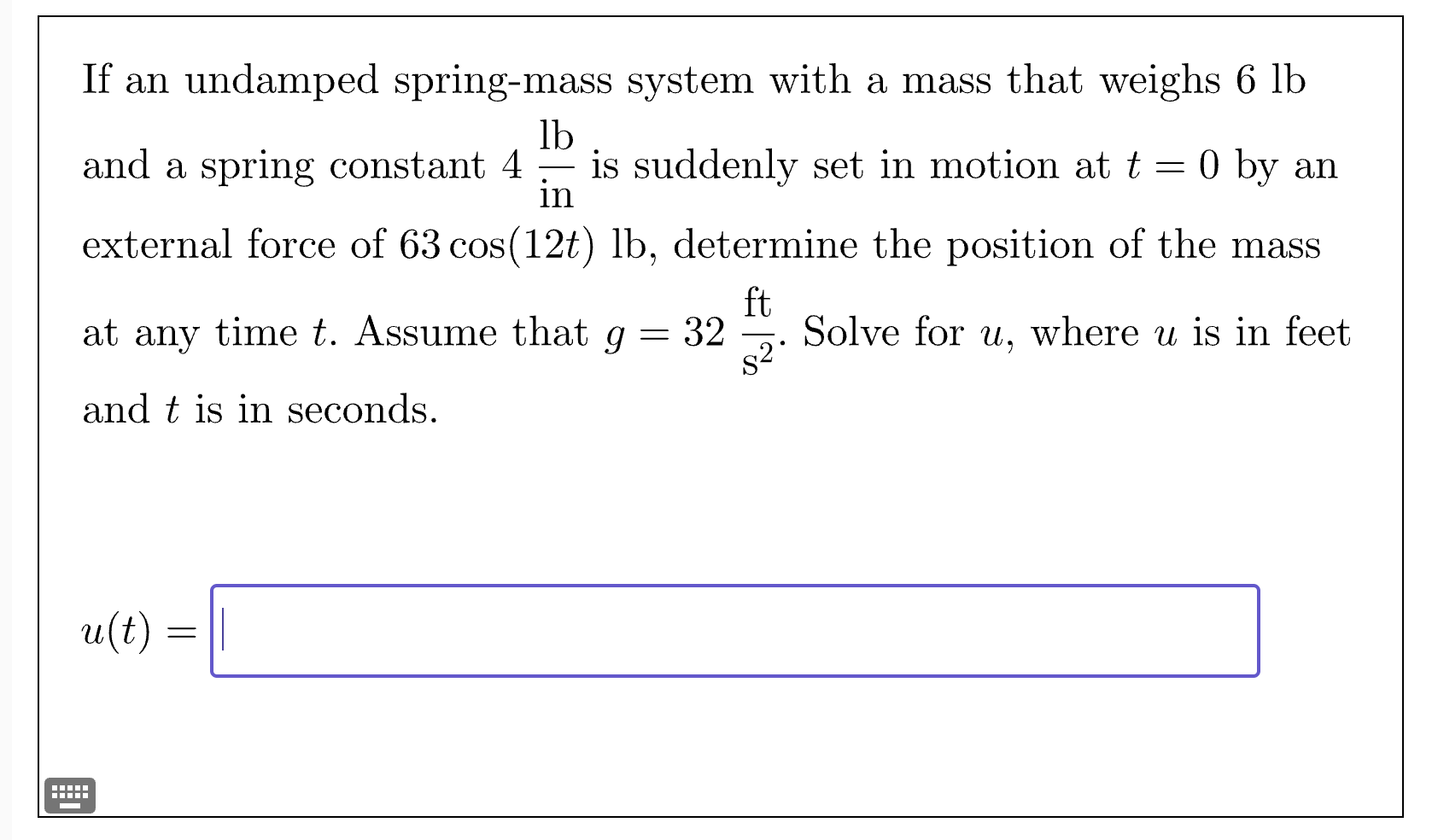 Solved If an undamped spring-mass system with a mass that | Chegg.com