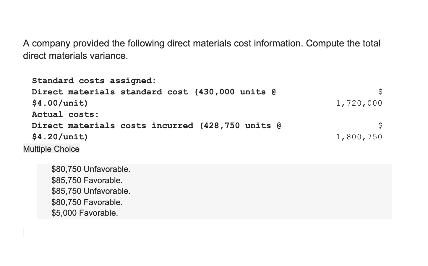 Solved A company provided the following direct materials | Chegg.com
