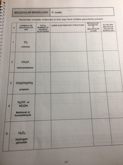 Solved SMOLECULAR MODELLINGNAME: Remember complex molecules | Chegg.com