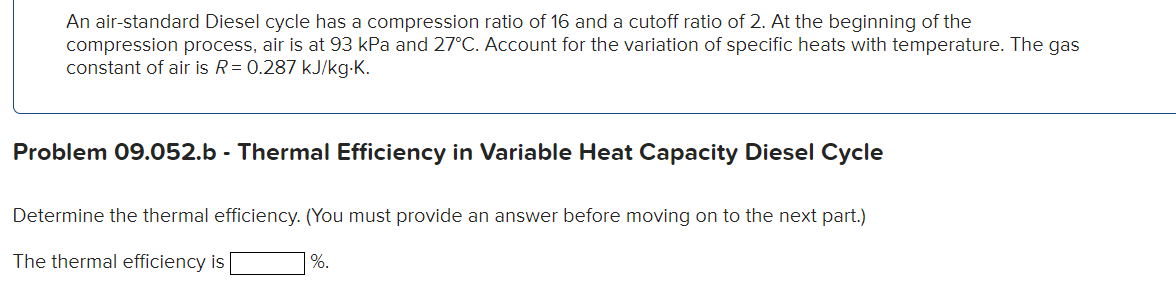 Solved An air-standard Diesel cycle has a compression ratio | Chegg.com