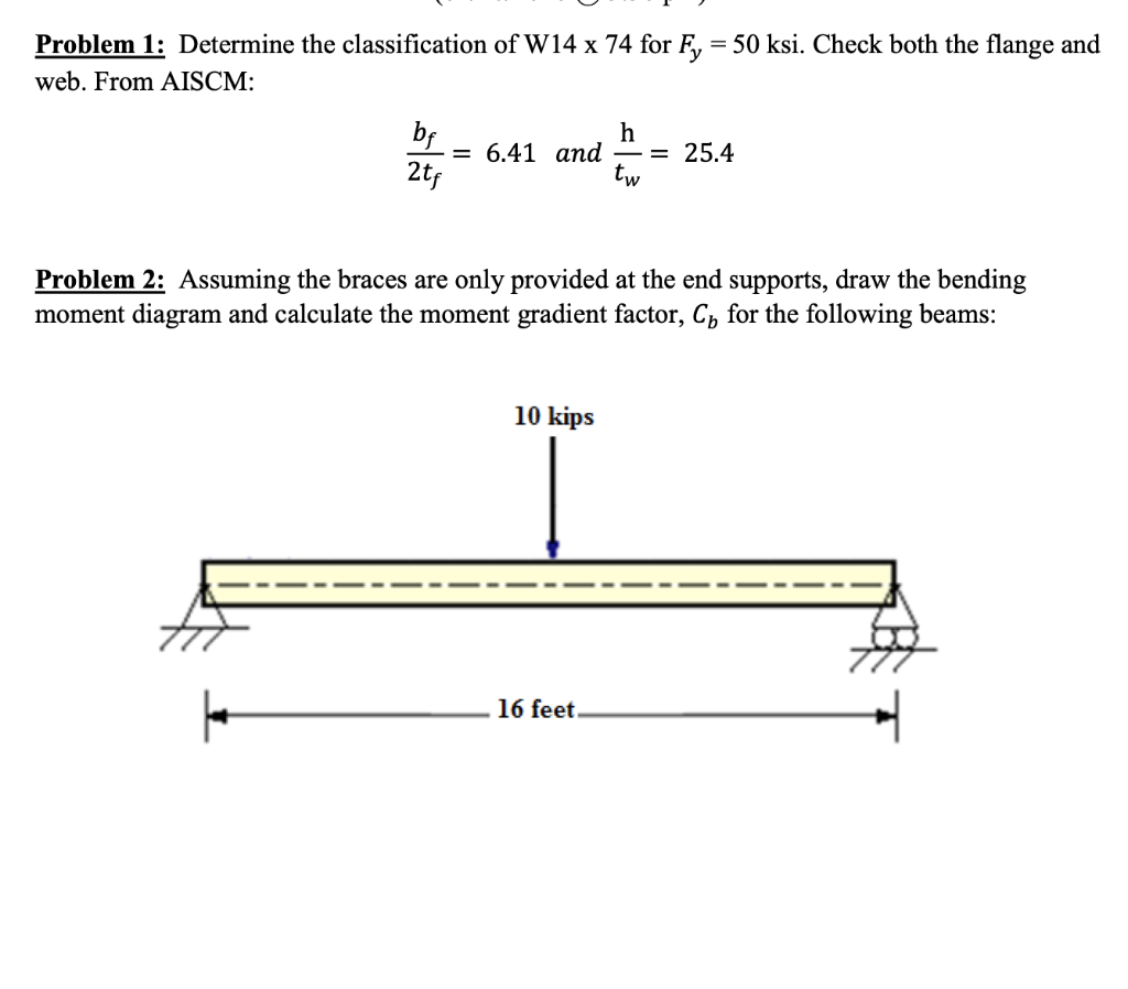 Solved Problem 1: Determine the classification of W14 x 74 | Chegg.com