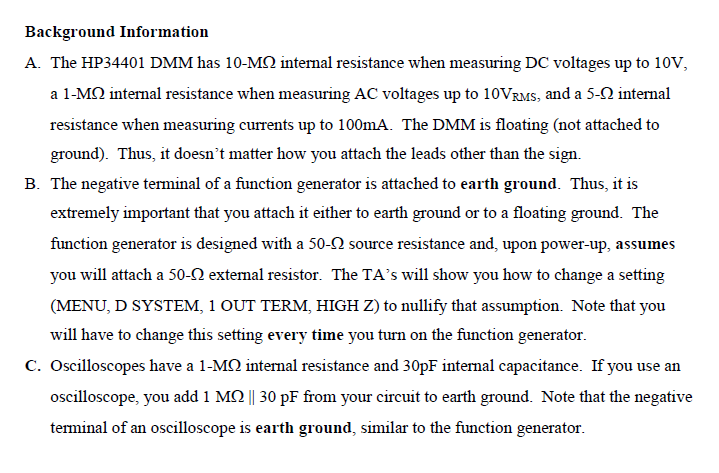 Background Information A. The HP34401 DMM has 10-MQ | Chegg.com