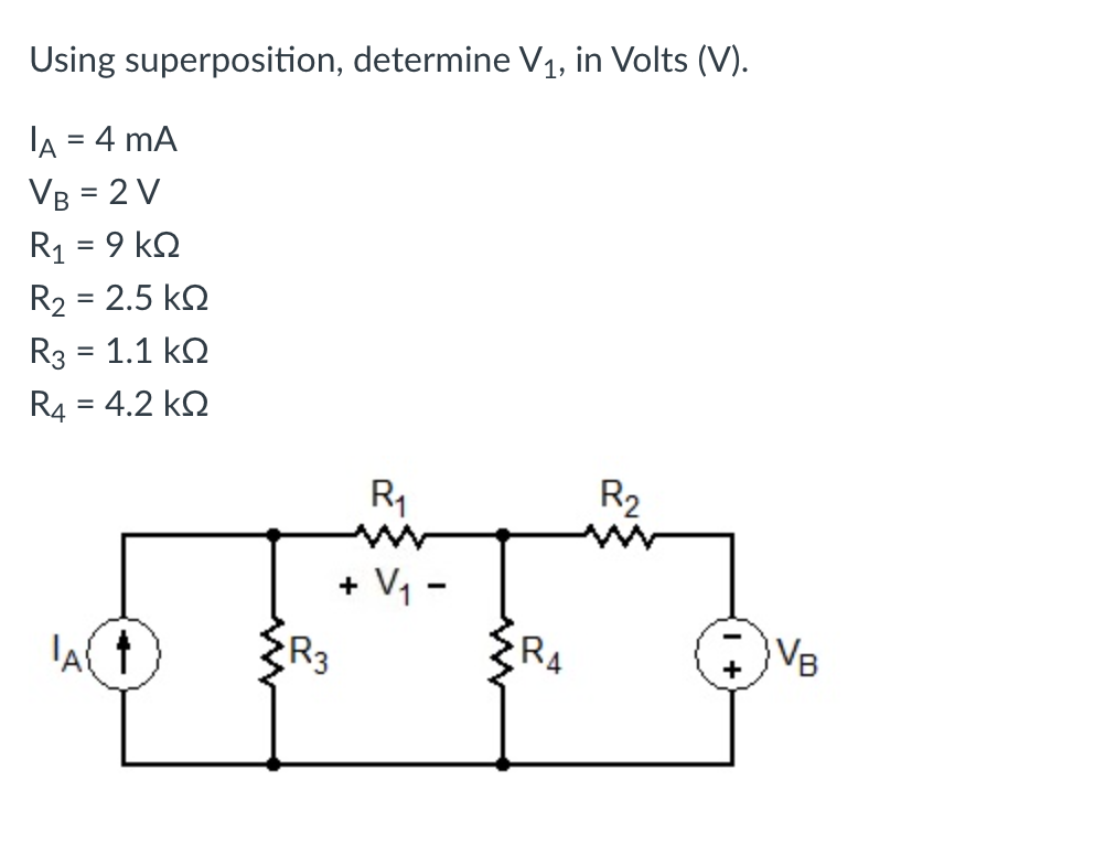 Solved Using superposition, determine V1, in Volts (V). IA=4 | Chegg.com