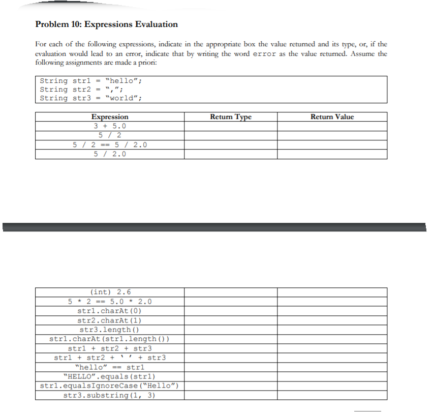 Solved Problem 10: Expressions Evaluation For each of the | Chegg.com