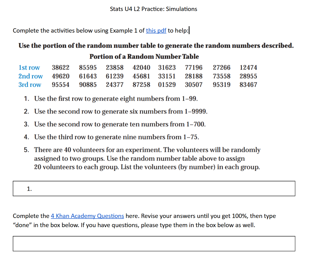 Solved Stats U4 L2 Practice: Simulations Complete the | Chegg.com
