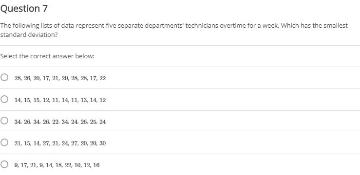 Solved Question 7 The following lists of data represent five | Chegg.com