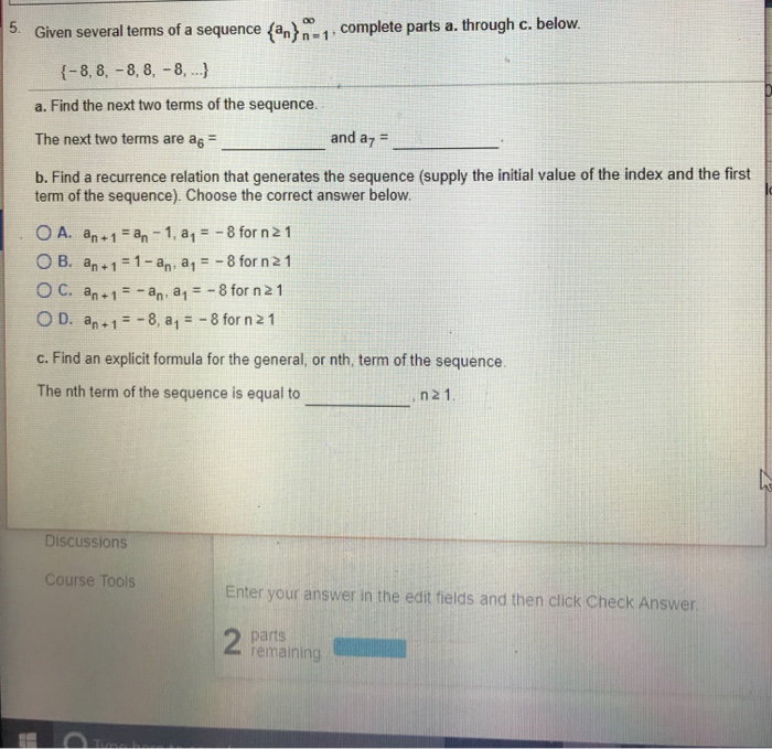 Solved Given several terms of a sequence {a_n}_n=1^infinity, | Chegg.com