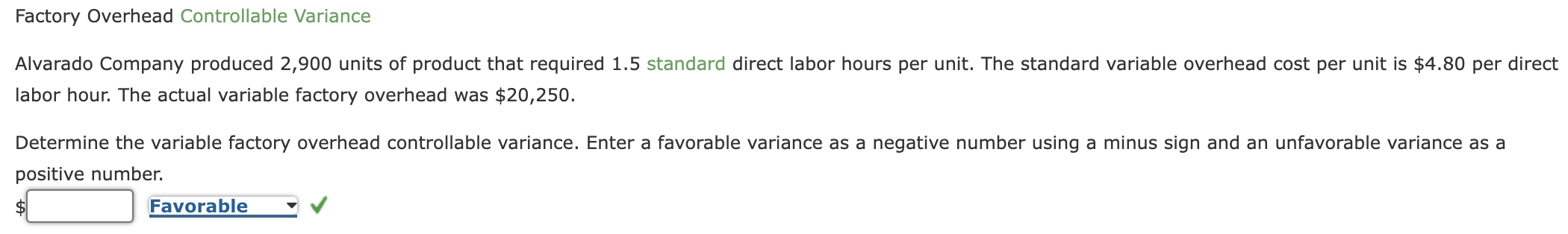 Solved Factory Overhead Controllable VarianceAlvarado | Chegg.com