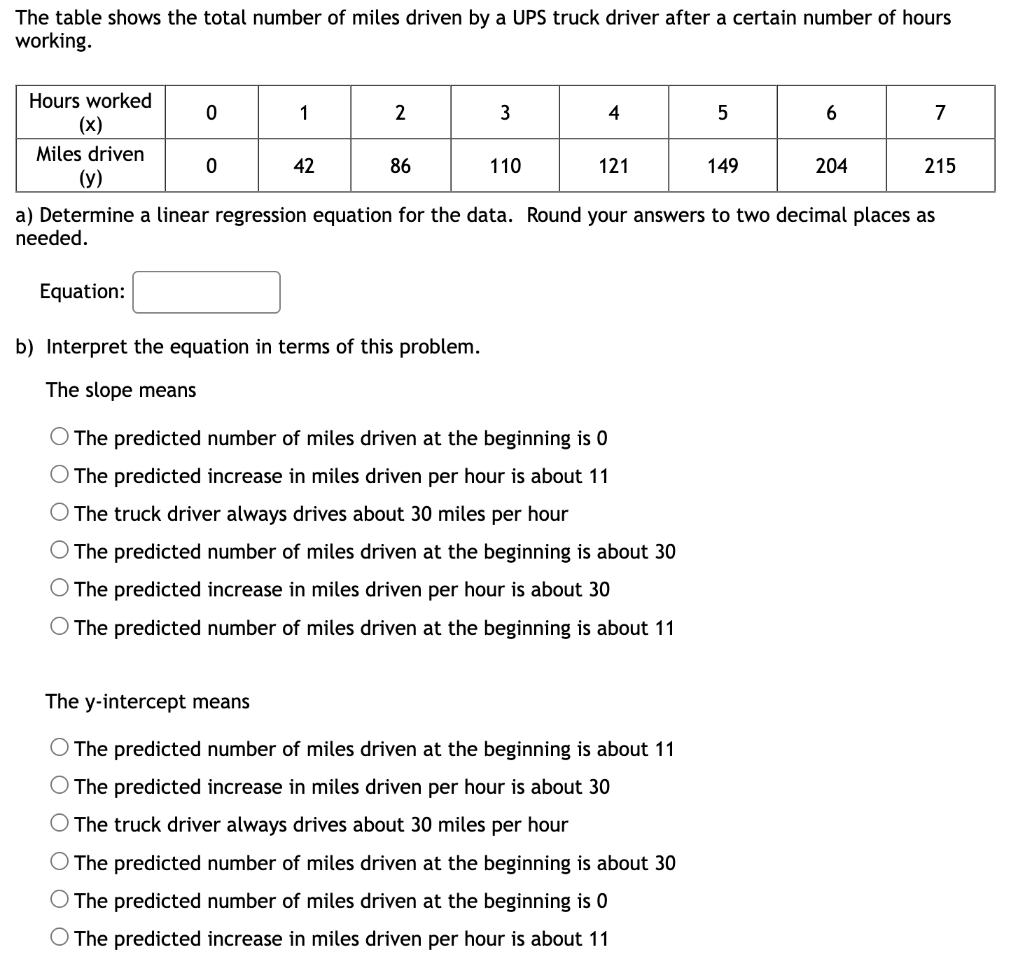 Solved The table shows the total number of miles driven by a | Chegg.com