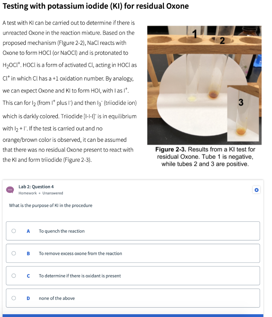 Solved Testing with potassium iodide (KI) for residual Oxone | Chegg.com