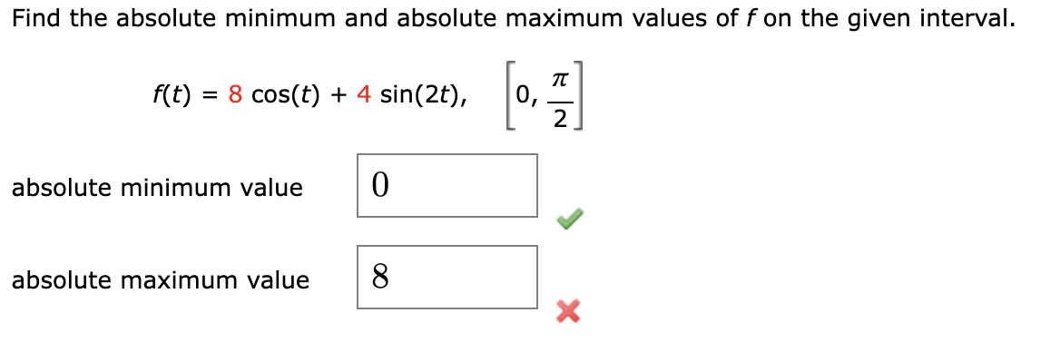 Solved Find the absolute minimum and absolute maximum values | Chegg.com