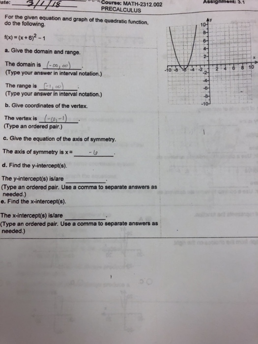 Solved Assignment: 3.1 Course: MATH-2312.002 PRECALCULUS | Chegg.com