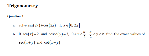 Solved Trigonometry Question 1. a. Solve | Chegg.com