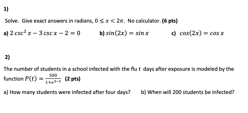Solved Solve. Give exact answers in radians, 0≤x