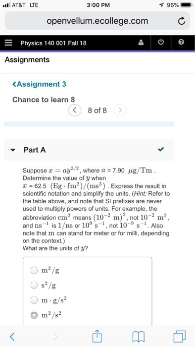 Solved AT&T LTE 3:00 PM openvellum.ecollege.com Physics 140 | Chegg.com