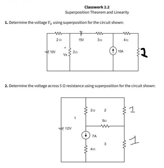 Solved Classwork 2.2 Superposition Theorem and Linearity 1. | Chegg.com