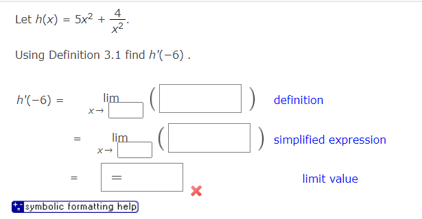 Solved Let h(x)=5x2+4x2.Using Definition 3.1 ﻿find | Chegg.com