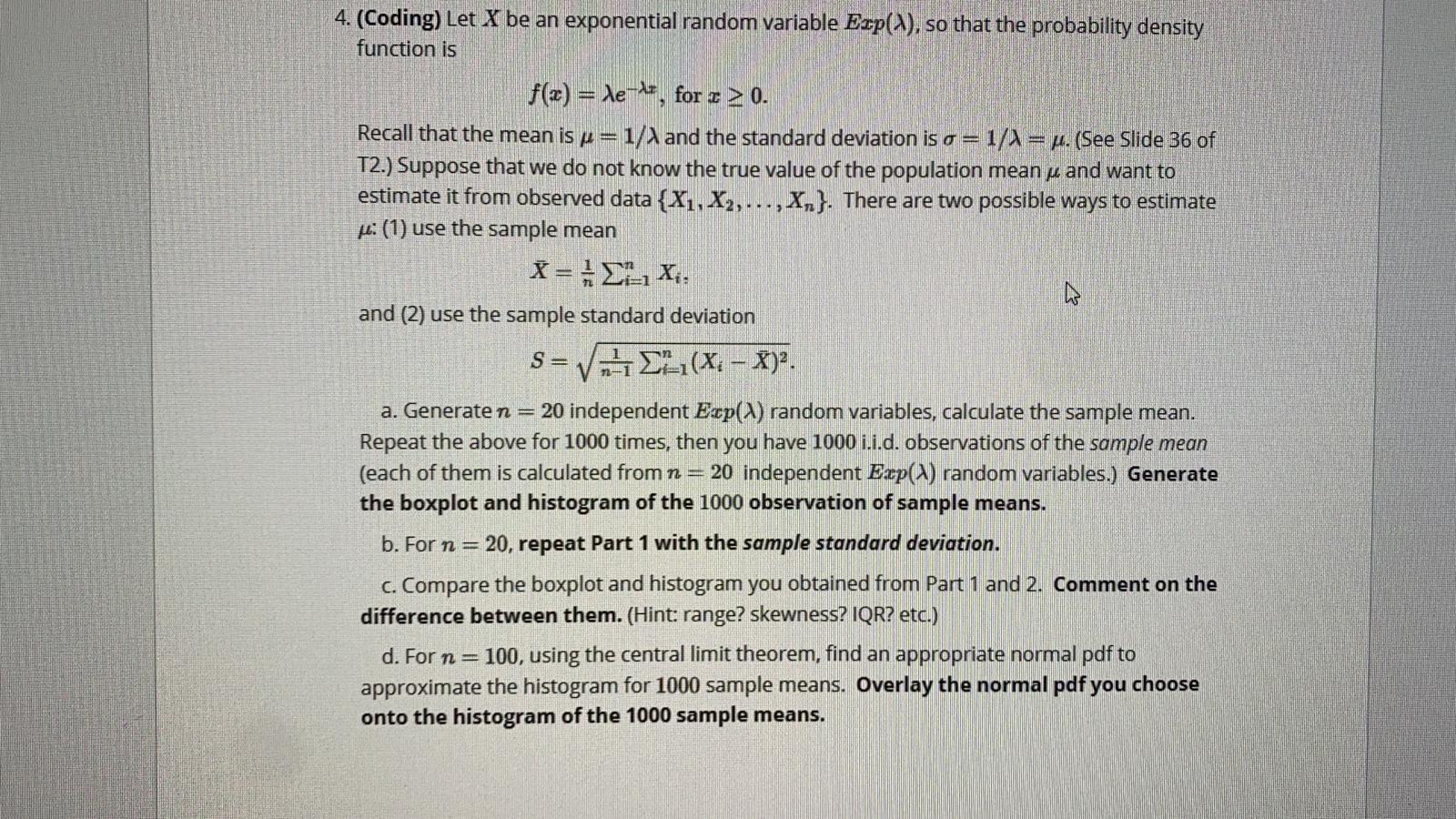 4 Coding Let X Be An Exponential Random Variable Chegg