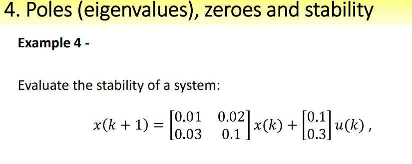 Solved 4. Poles (eigenvalues), zeroes and stability Example | Chegg.com