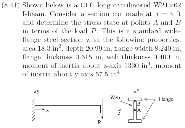 Solved (8.41) Shown below is a 10-ft long cantilevered | Chegg.com