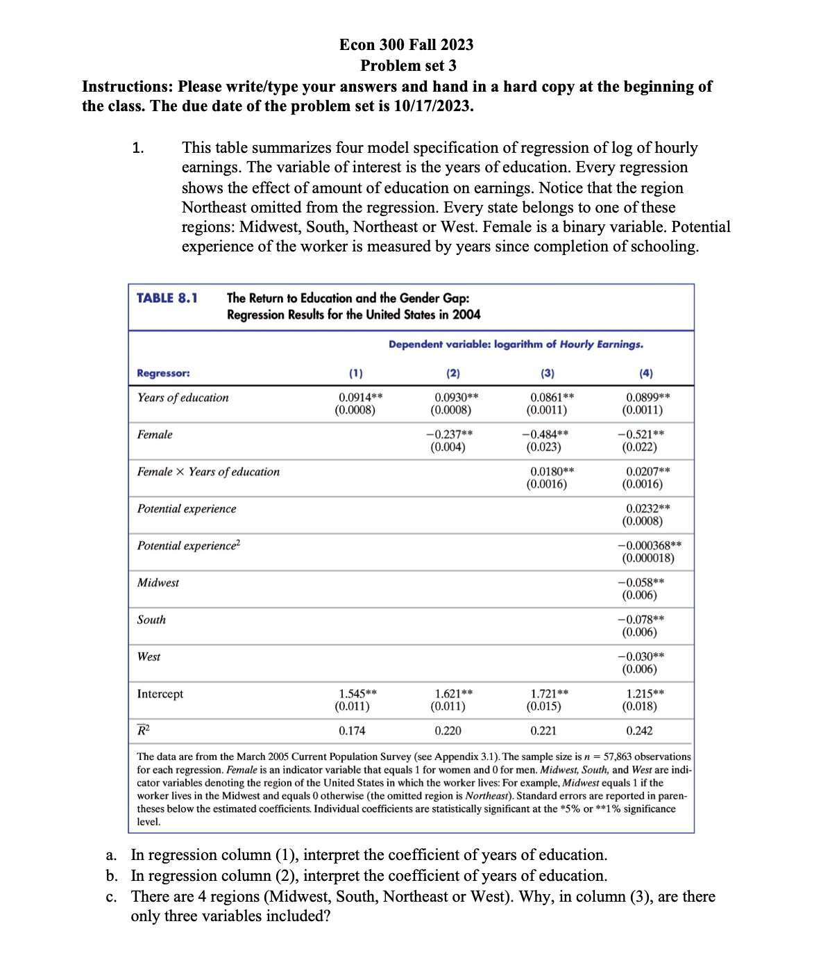 Econ 300 Fall 2023 Problem set 3 Instructions: Please | Chegg.com