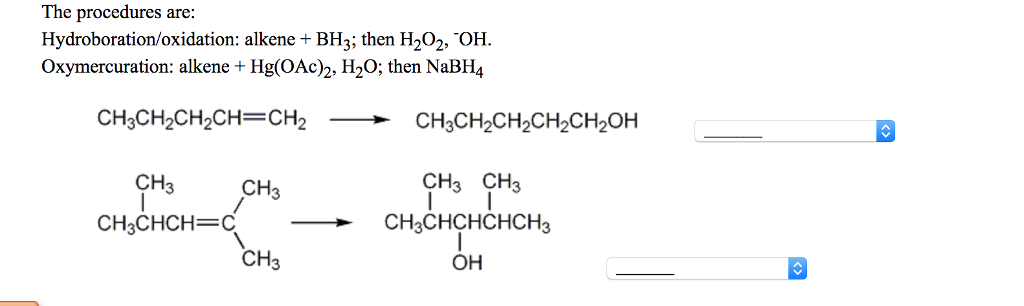 Solved The procedures are Hydroboration/oxidation: alkene + | Chegg.com