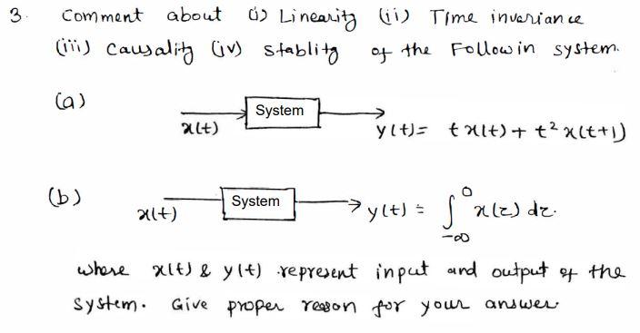 Solved 3 Comment About I Linearity I Time Invariance