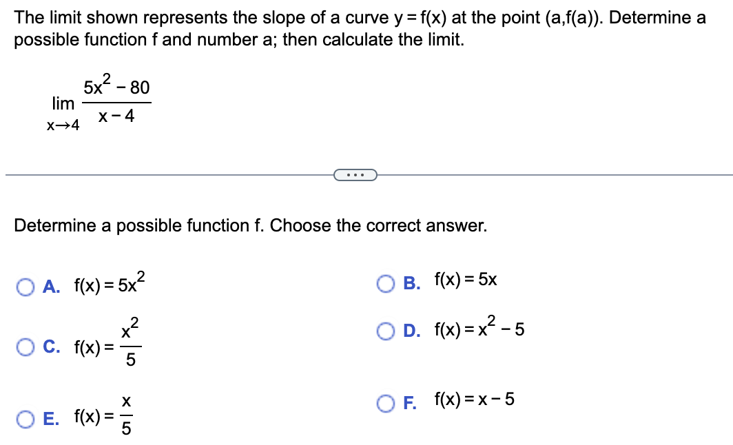 Solved The limit shown represents the slope of a curve | Chegg.com