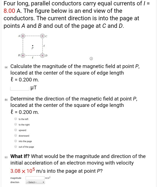 Solved Four long, parallel conductors carry equal currents | Chegg.com